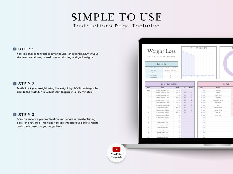 Weight Loss Tracker Spreadsheet for Google Sheets, Weight Journal ...