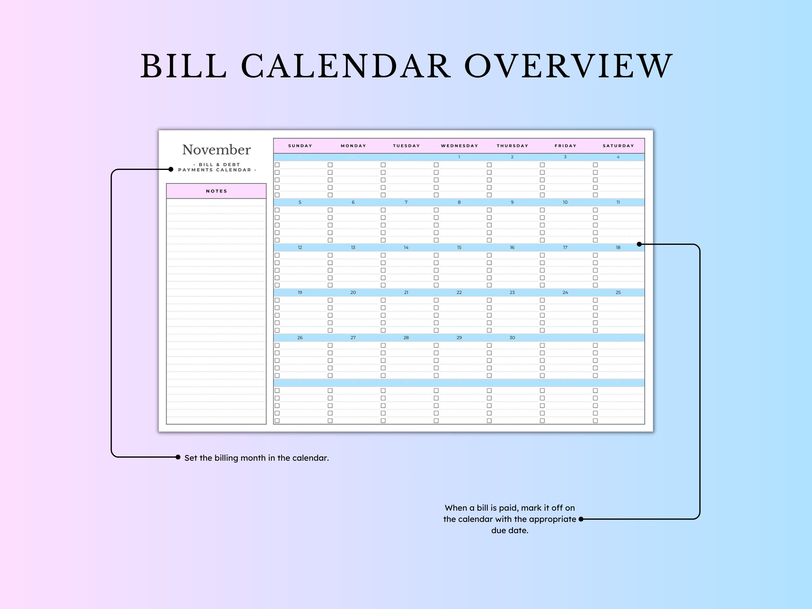 Bill Calendar Spreadsheet Template for Google Sheets & Excel, Bill ...