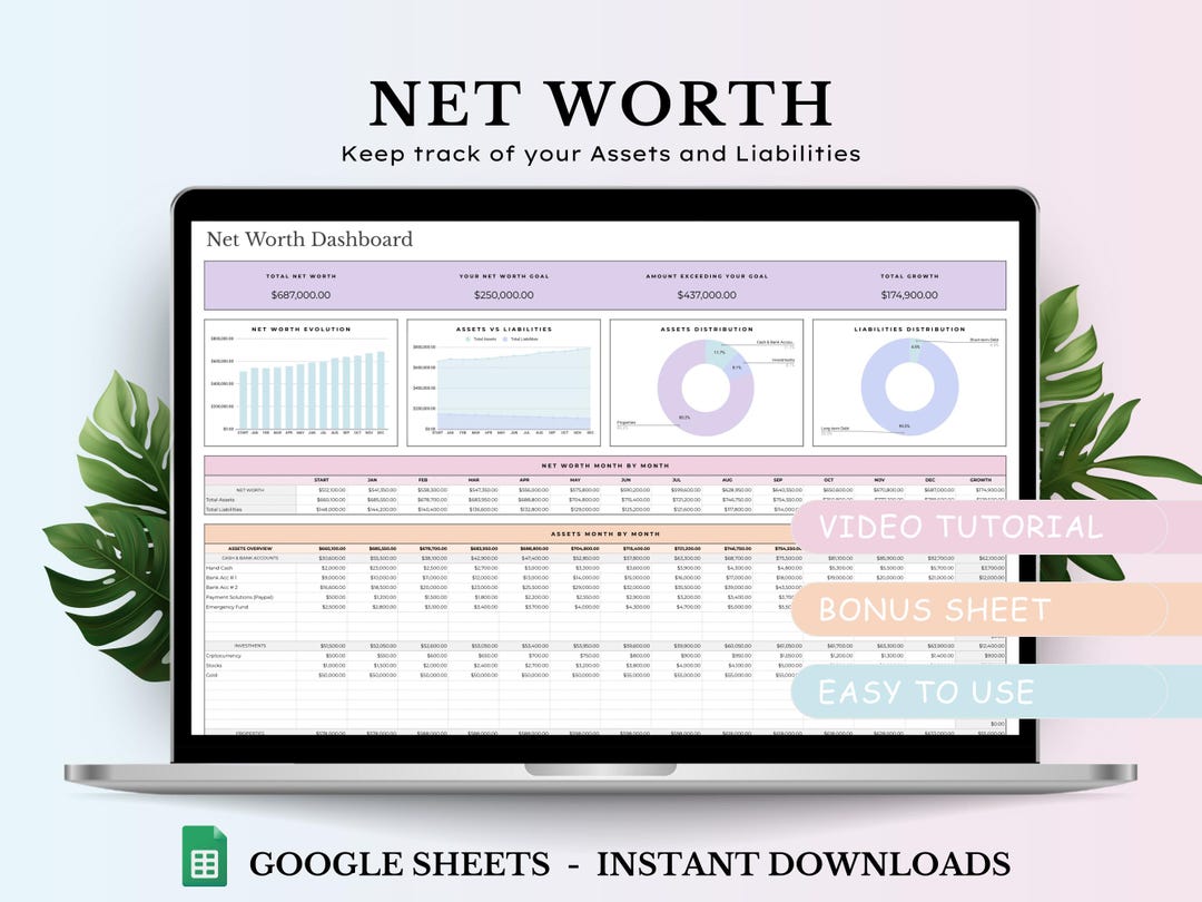 Net Worth Tracker Spreadsheet Template for Google Sheets, Net Worth ...