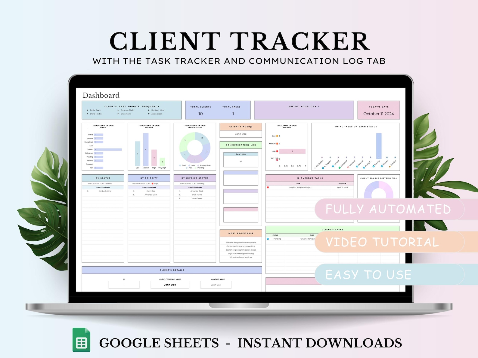 Client Tracker Spreadsheet for Small Business W/ Task Tracker Customer ...