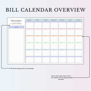 Bill Tracker Spreadsheet, Excel Google Sheets Bill Calendar, Monthly ...