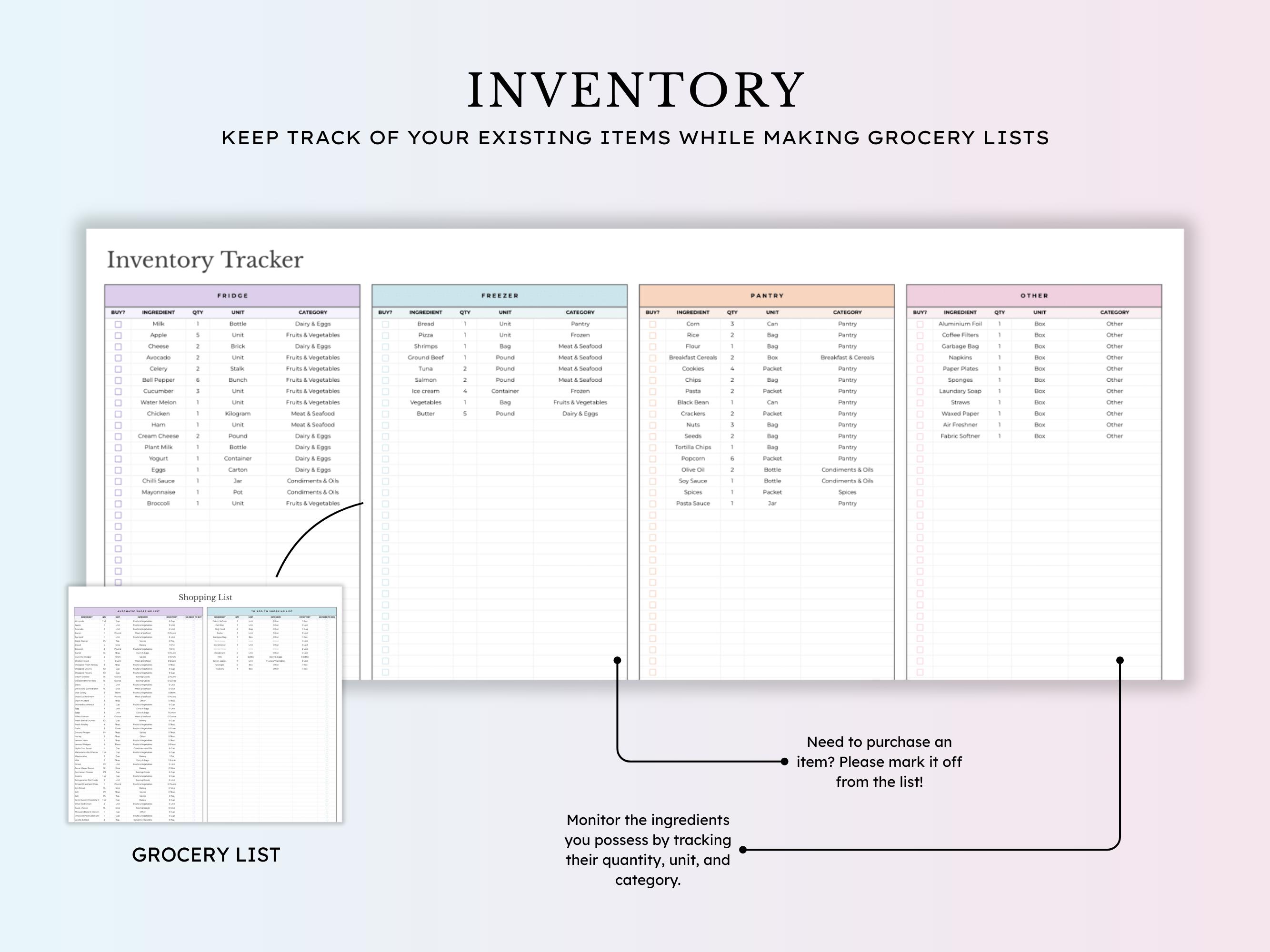 Smart Pantry Inventory Tracker Spreadsheet Google Sheets Food Inventory ...