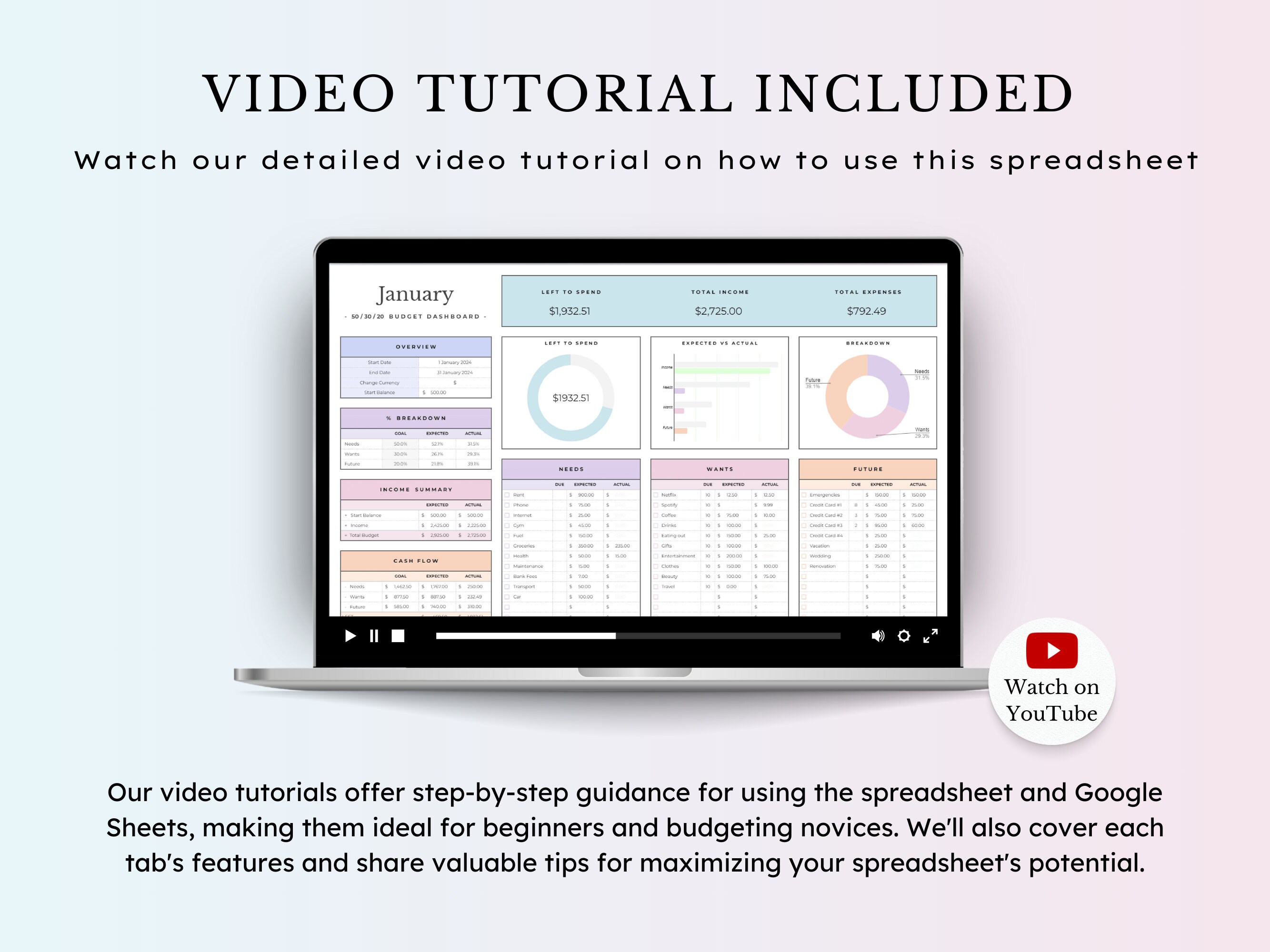 50/30/20 Budget Spreadsheet, Google Sheets Budget Template, Monthly ...