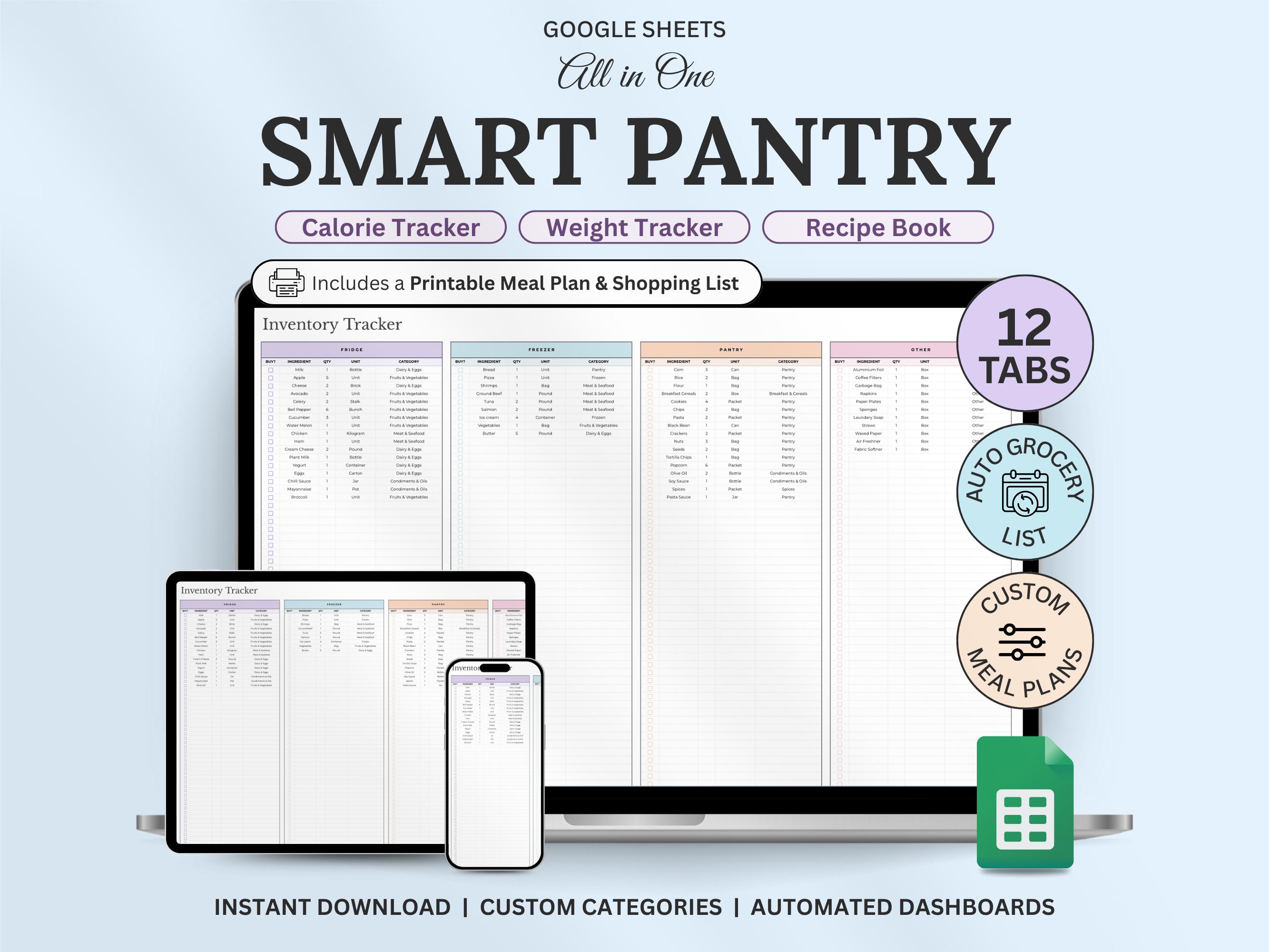 Smart Pantry Inventory Tracker Spreadsheet Google Sheets Food Inventory ...