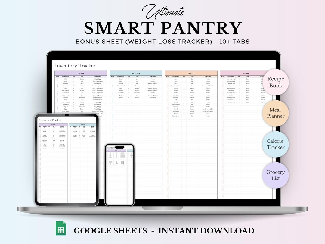 Smart Pantry Inventory Tracker Spreadsheet Google Sheets Food Inventory ...