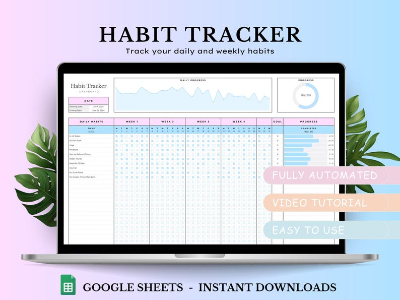Habit Tracker Spreadsheet, Google Sheets, Weekly Habits, Daily Habit ...