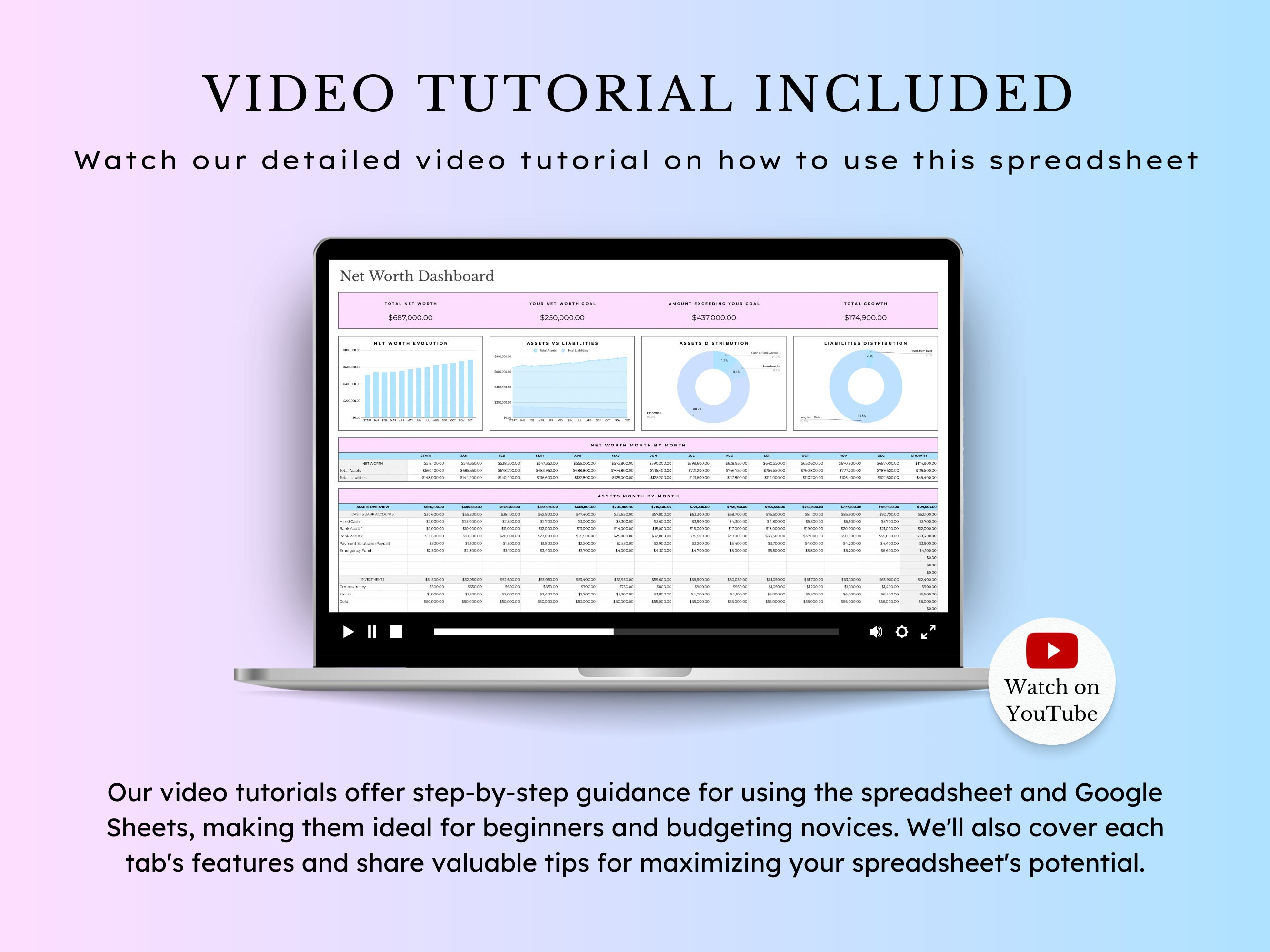 Net Worth Tracker Spreadsheet Template for Google Sheets, Net Worth ...