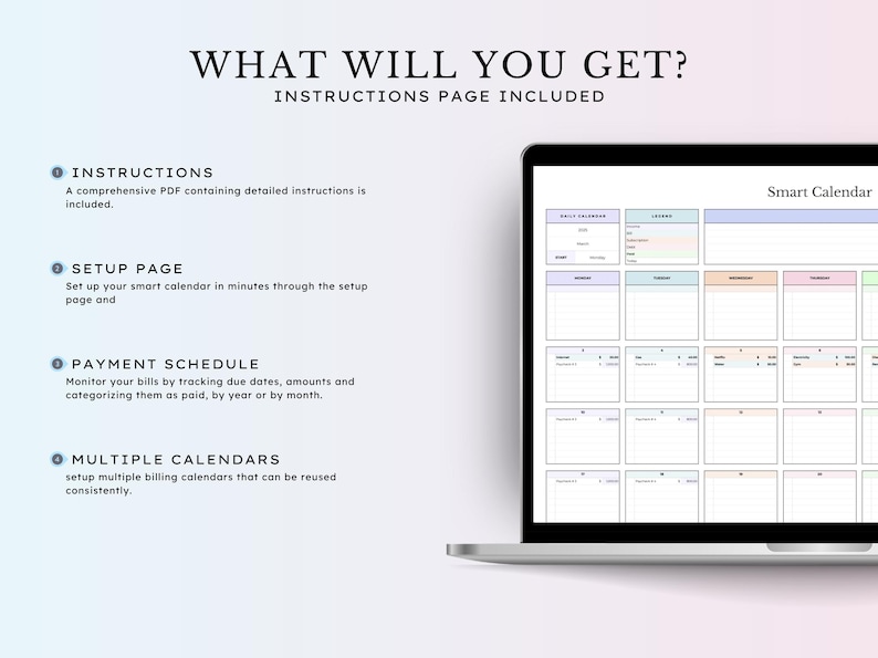 Bill Tracker Spreadsheet, Google Sheets, Bill Calendar, Monthly Smart ...