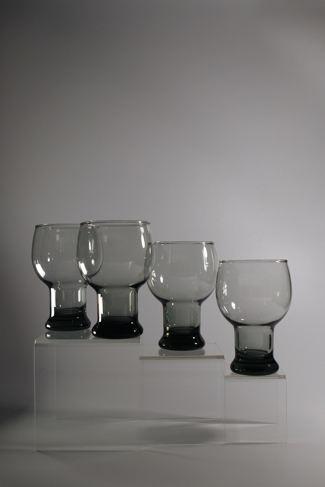 Set of 4 MCM Libbey Stax Smoke Grey Pedestal Glasses - Etsy