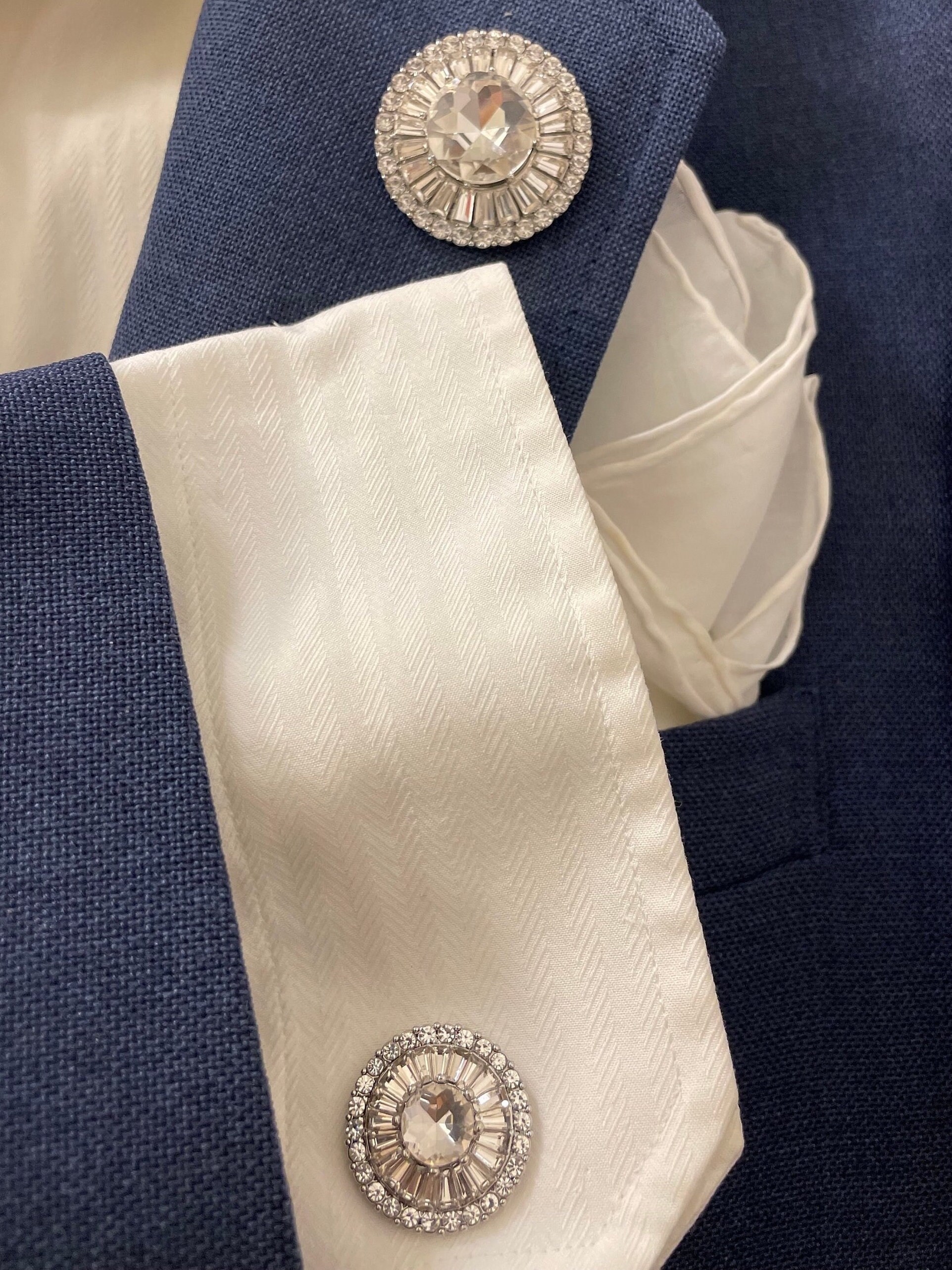 Large Diamond Crystal Cufflink and Lapel Pin 3pc Set - Etsy