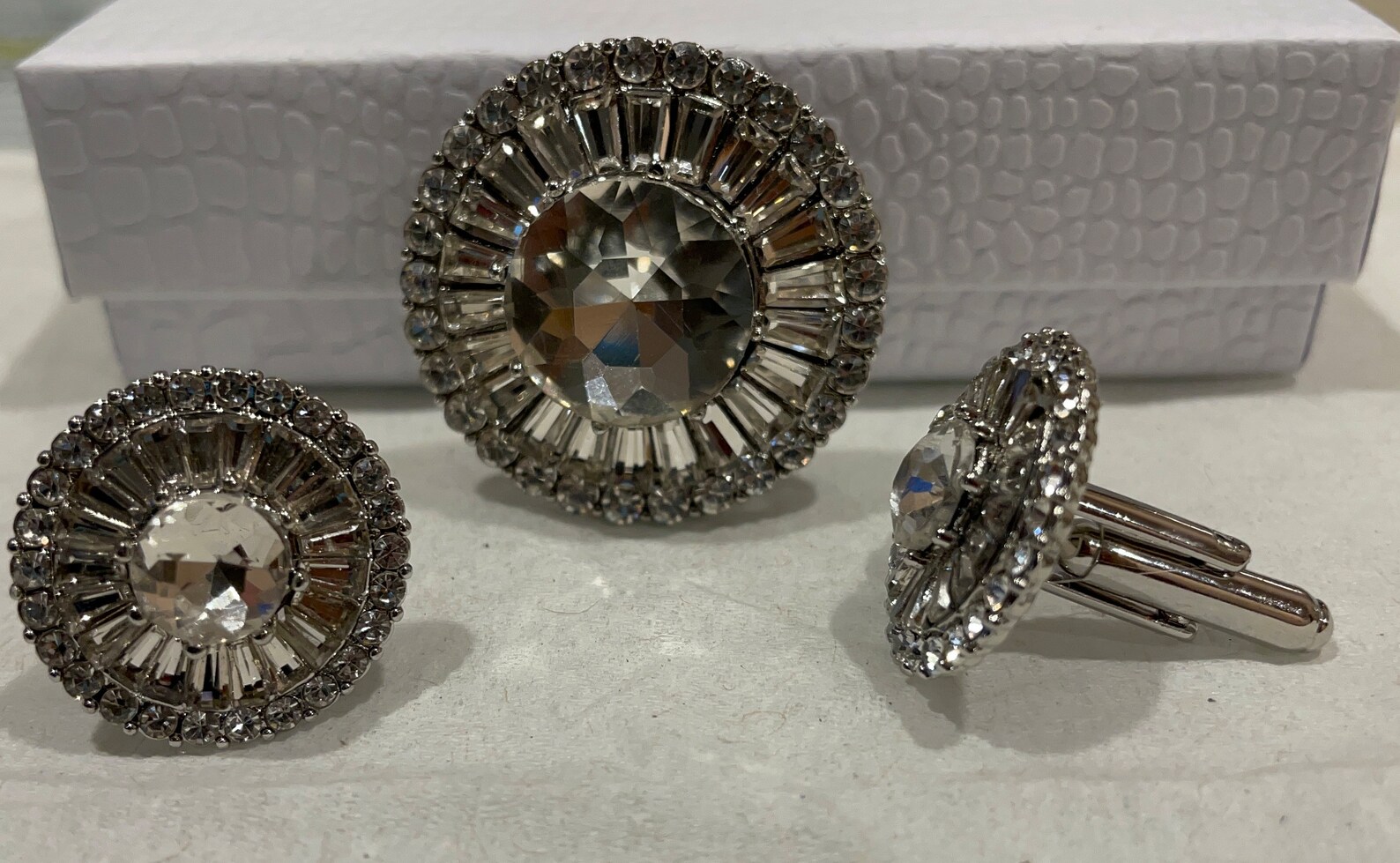 Large Diamond Crystal Cufflink and Lapel Pin 3pc Set - Etsy