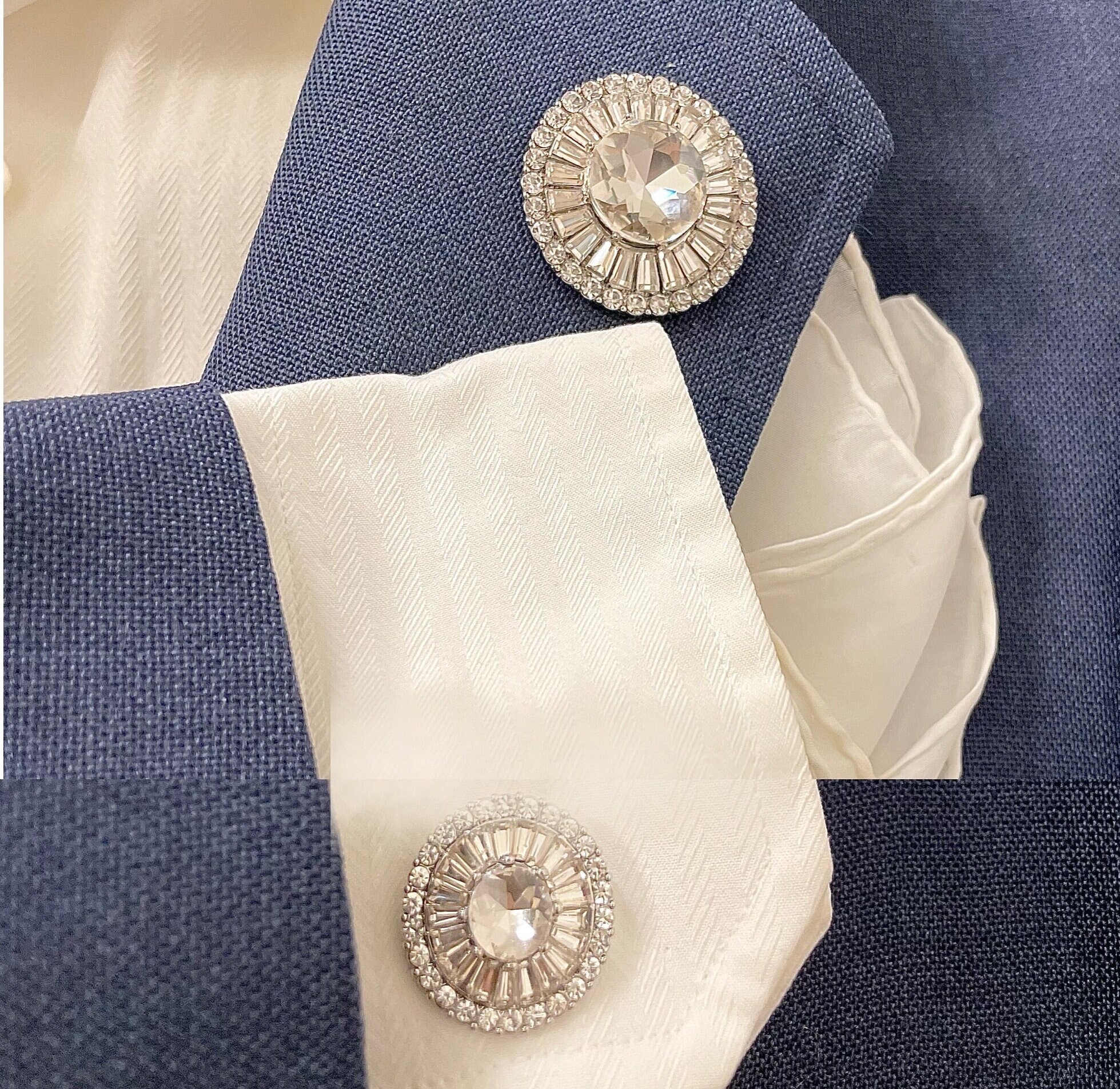 Large Diamond Crystal Cufflink and Lapel Pin 3pc Set - Etsy