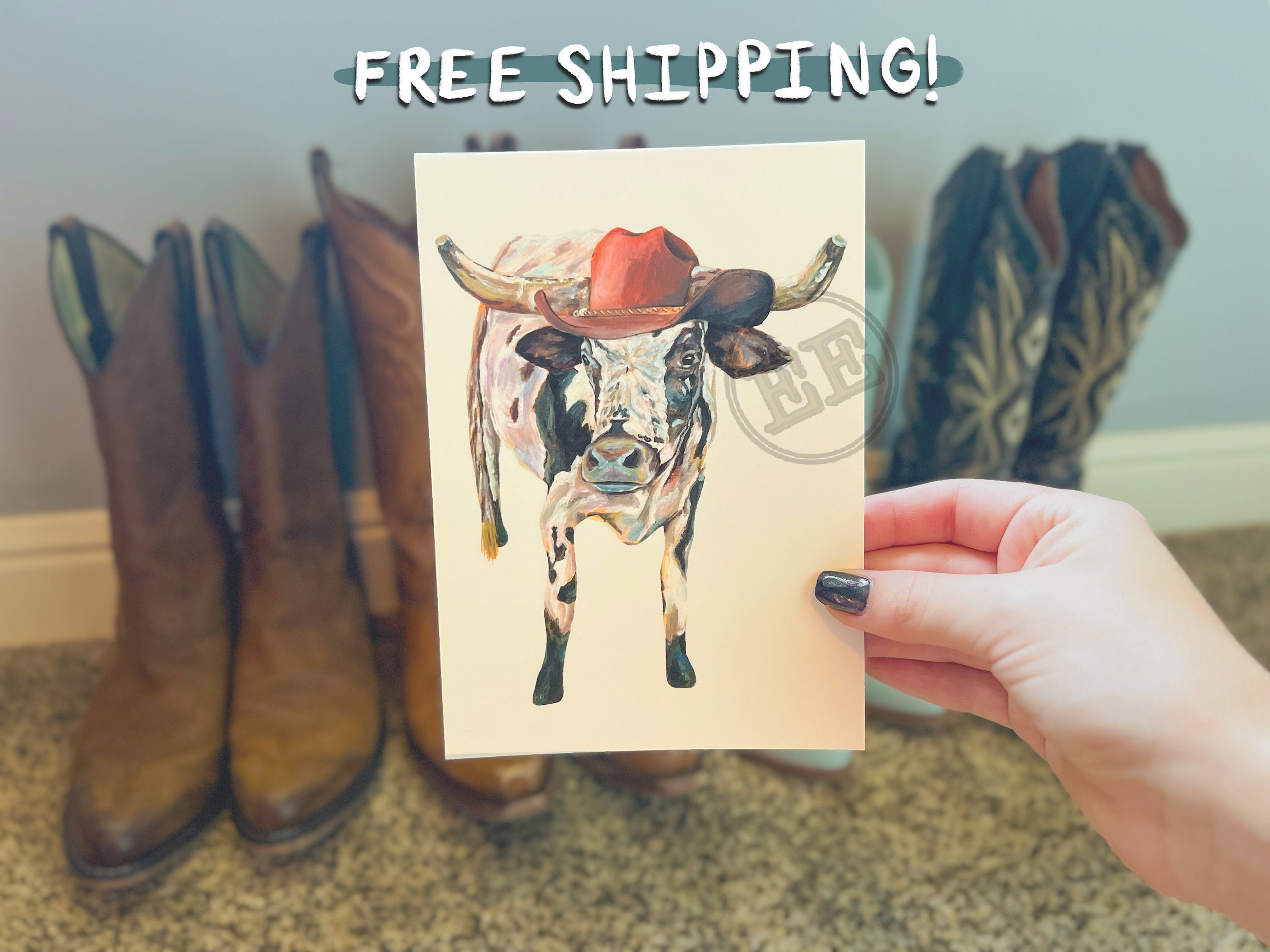 Cowboy Steer Art Print, Western Home Decor (5x7) - Etsy