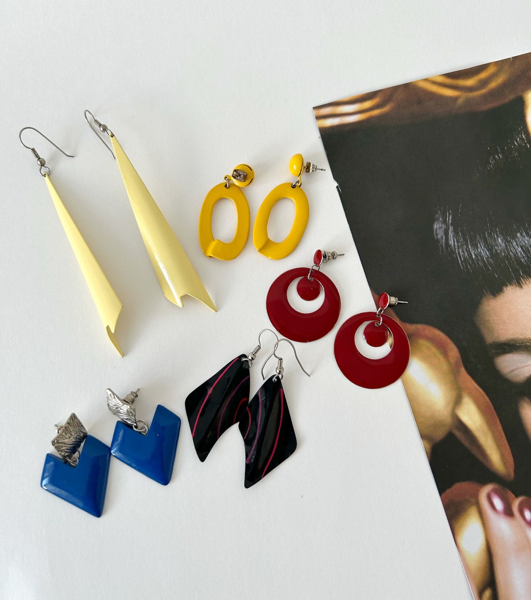 Vintage Bundle of 5 Pairs, 1980's-1990's Geometrical Metal Earrings ...