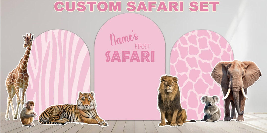 Pink Safari Set Backdrop Decor, UV Printed, Coroplast Cutouts Party ...