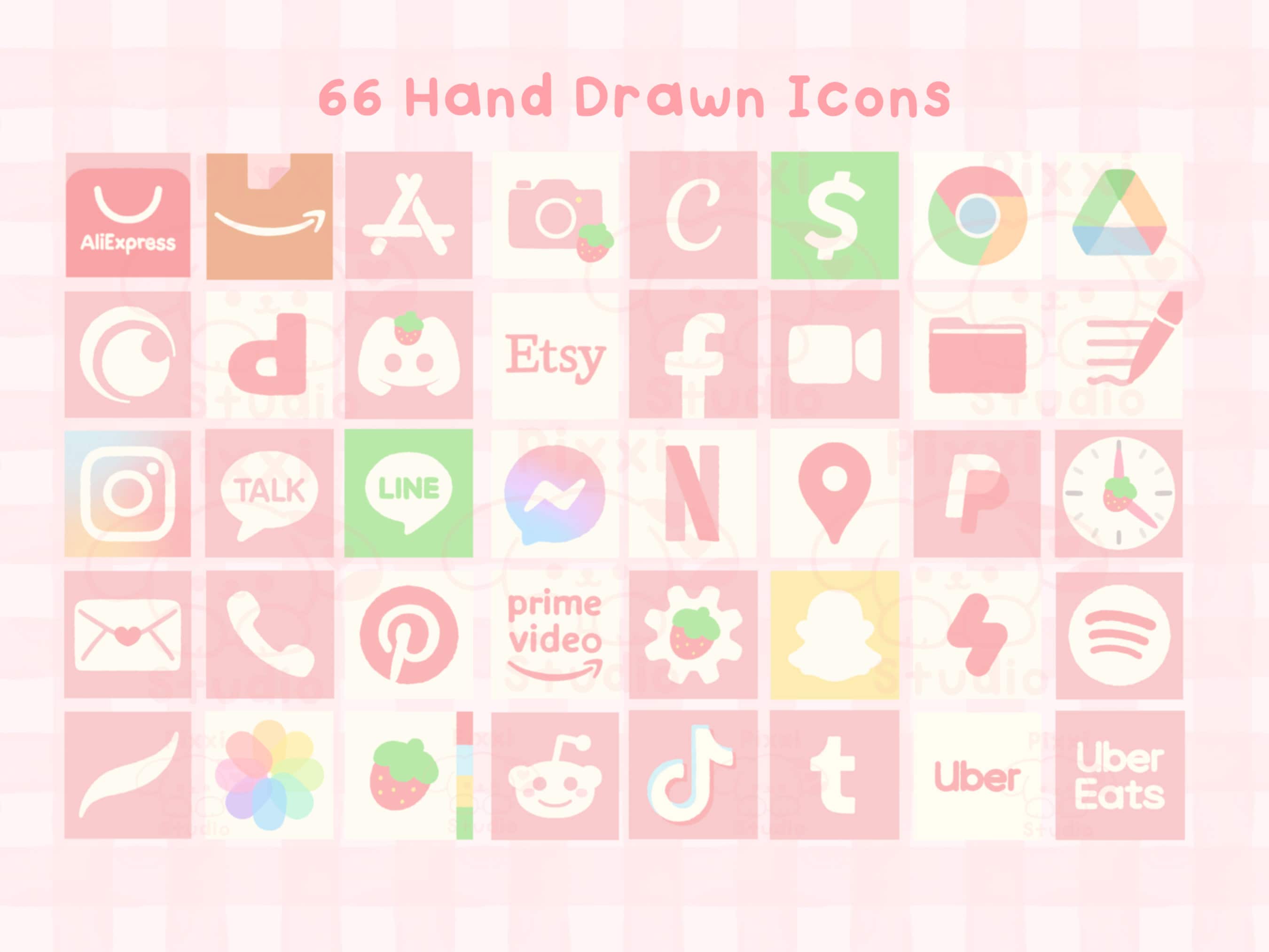 Cute Strawberry App Icon Set, Cottagecore Strawberry Icon Theme, Pink ...