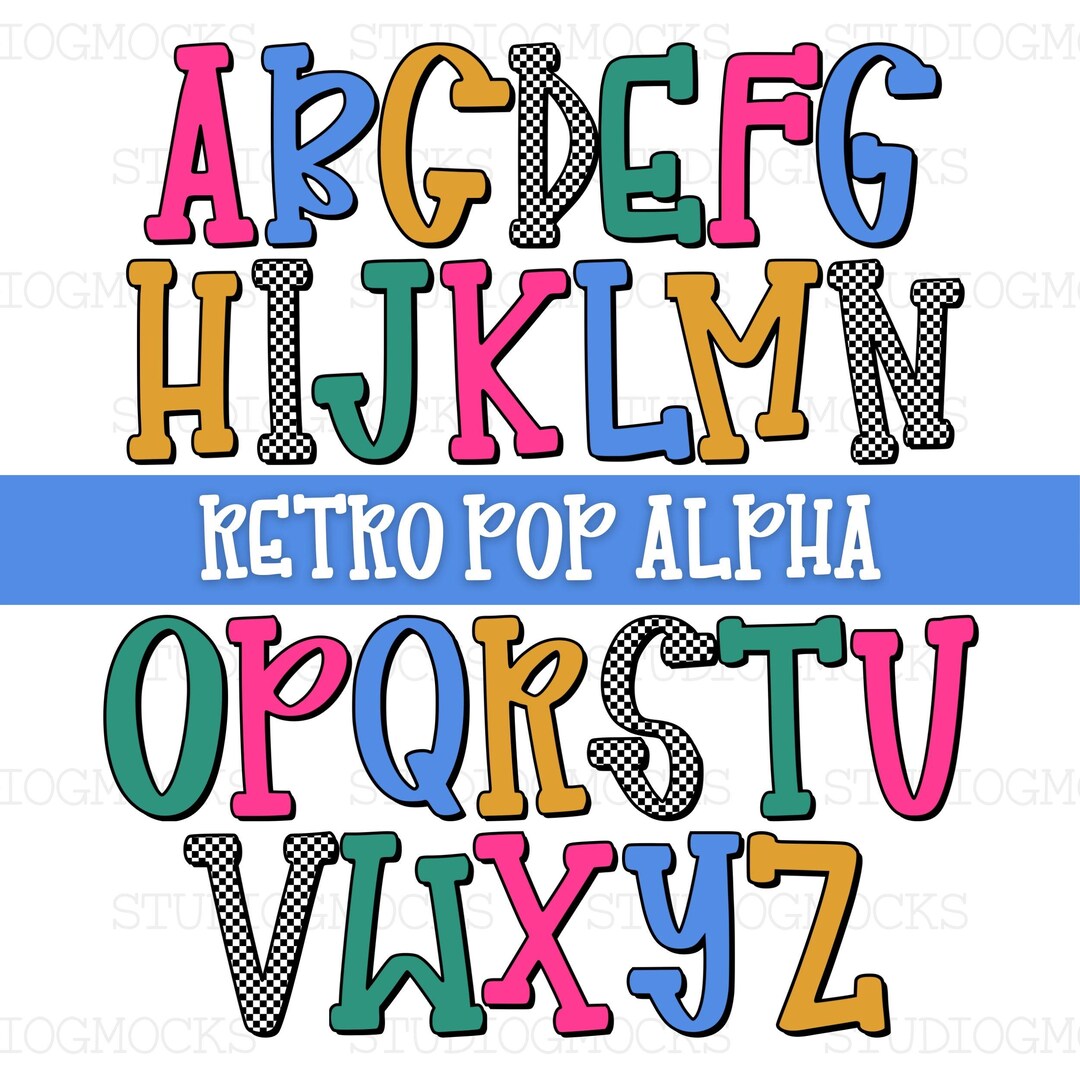 Retro Alpha Set, Trendy Handwritten PNG Lettering Set, Bright Retro ...
