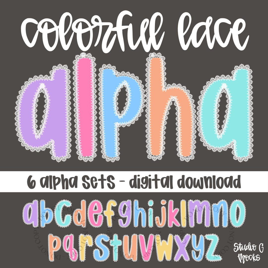 Colorful Lace Alpha PNG Digital Download, Multi-color Alphabet Set ...