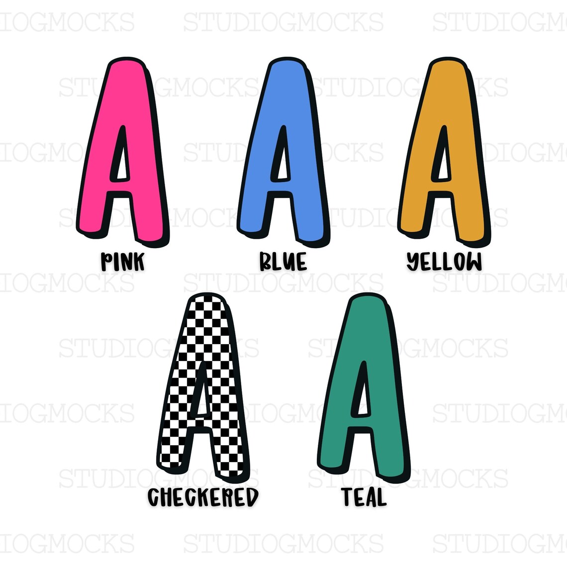 Retro Alpha Set, Trendy Handwritten PNG Lettering Set, Bright Retro ...