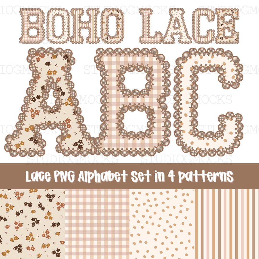 Boho Lace Alpha, Fall Lace Alphabet Set, Neutral Alphabet PNG (25-055 ...