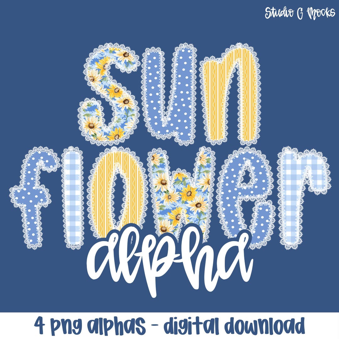 Blue Coquette Alpha, Sunflower Alpha Set, Spring Alpha PNG, Floral ...