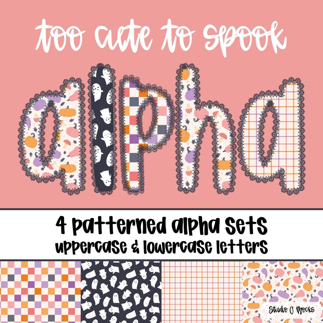 Halloween Lace Alpha, Cute Fall Alphabet Set, Pink Halloween Alpha PNG ...