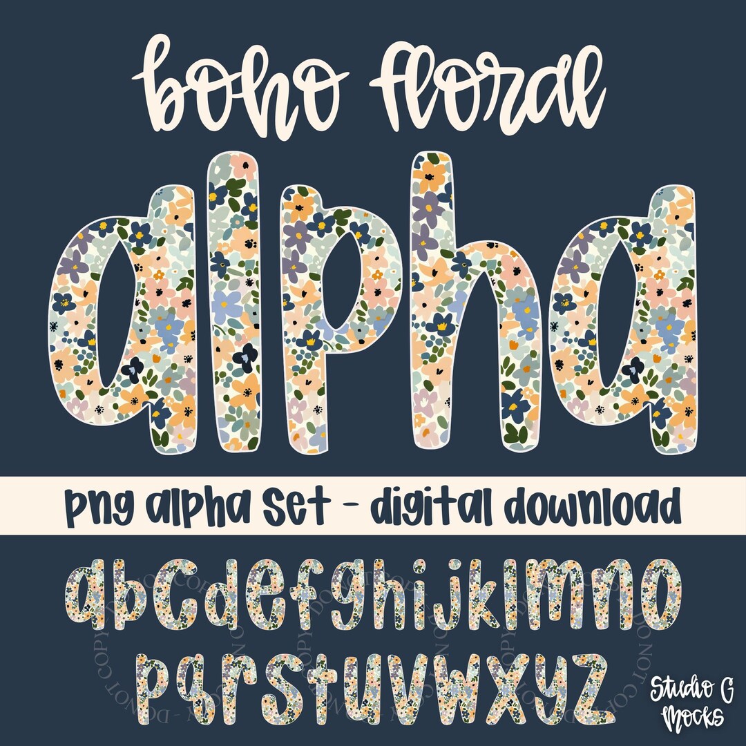 Boho Dainty Floral Alpha, Preppy Spring Alpha PNG, Tight Floral ...