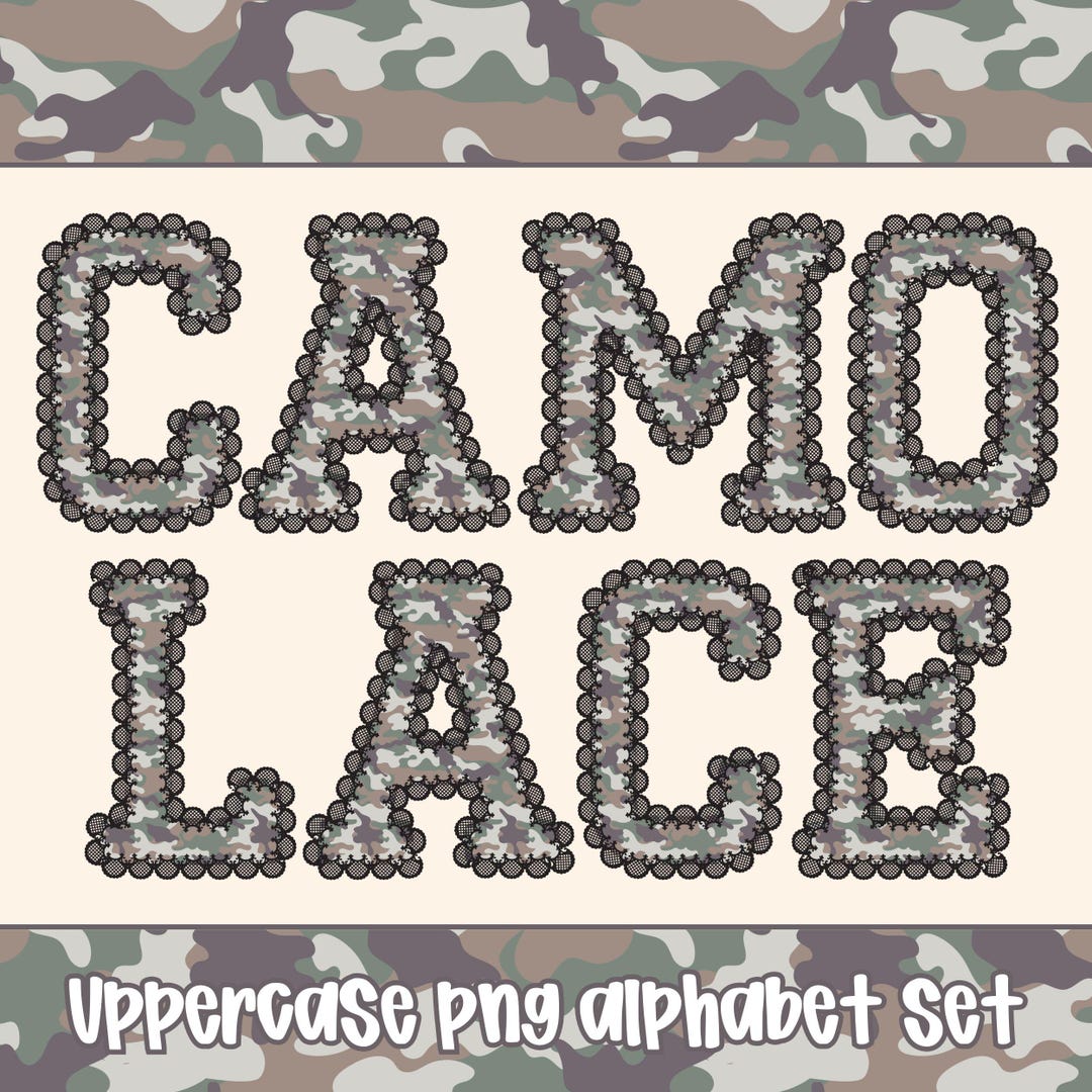Camo Alpha Set, Lace Camo Alpha, Camouflage PNG Alphabet Set, Varsity ...