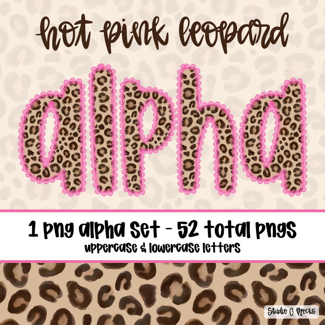 Lace Leopard Alpha Set, Hot Pink Leopard Alphabet, Hot Mess PNG Alphas ...