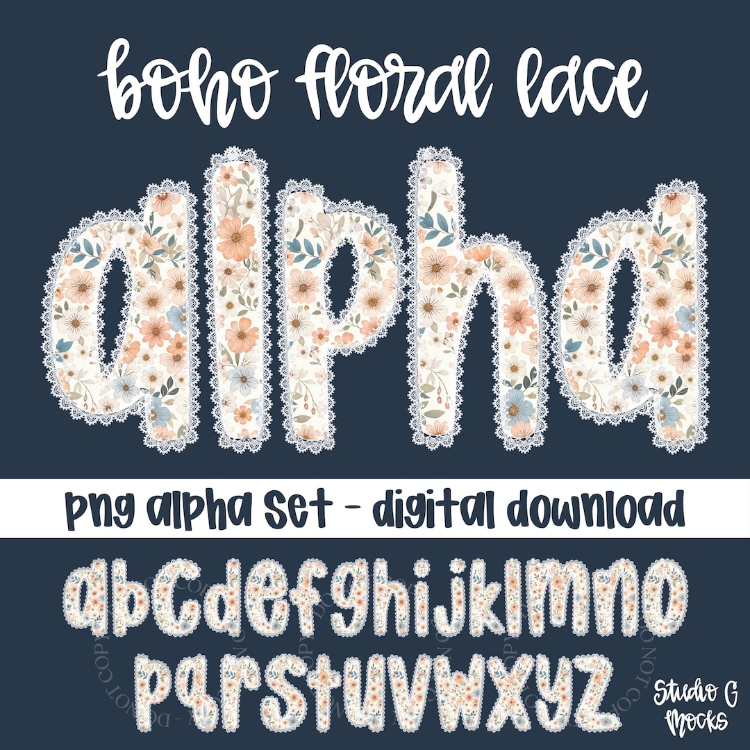Boho Floral Alpha, Lace Floral Alpha, Tight Floral Alphabet Set ...