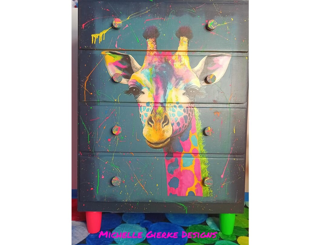 Abstract Giraffe Nursery Dresser-glow in the Dark Colorful Neon Design ...