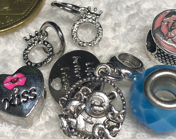 Mixed Lot/bulk Set of 6 Big Hole Charms/beads, Pandora Style European ...