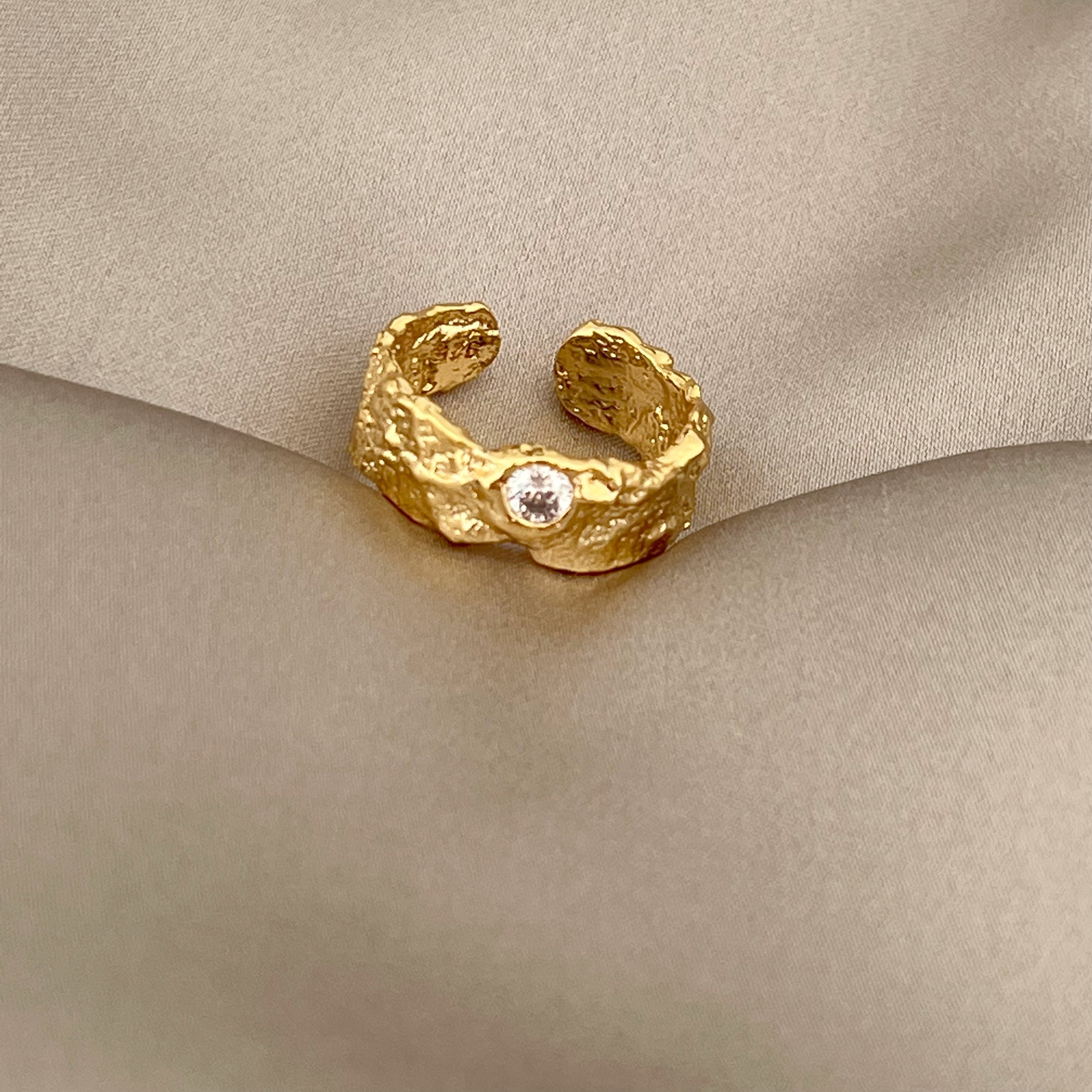 Irregular Adjustable Gold Ring With Zircon | Sterling Silver and 18K ...