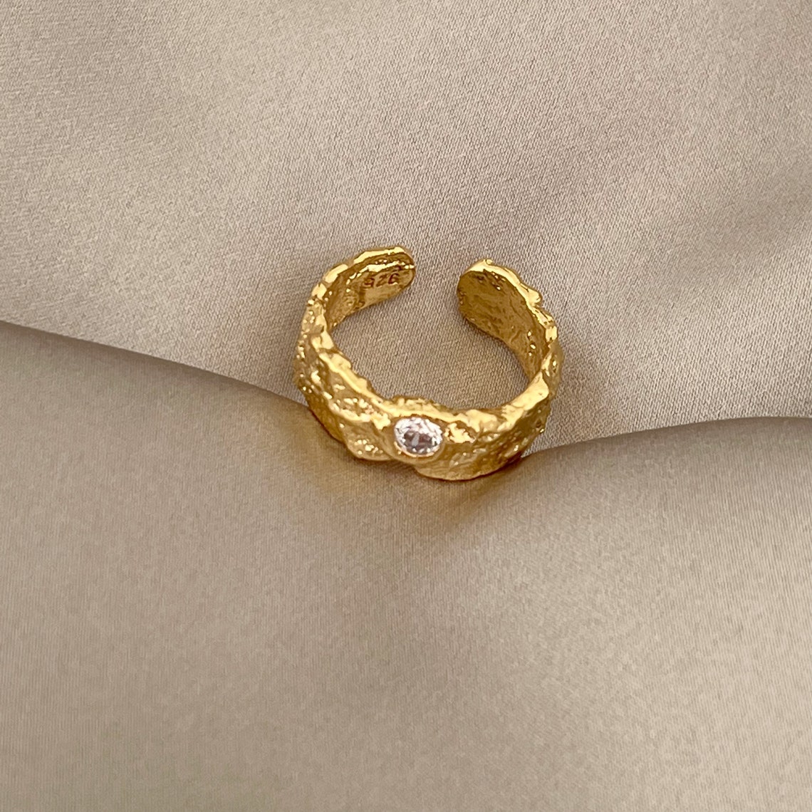 Irregular Adjustable Gold Ring With Zircon | Sterling Silver and 18K ...