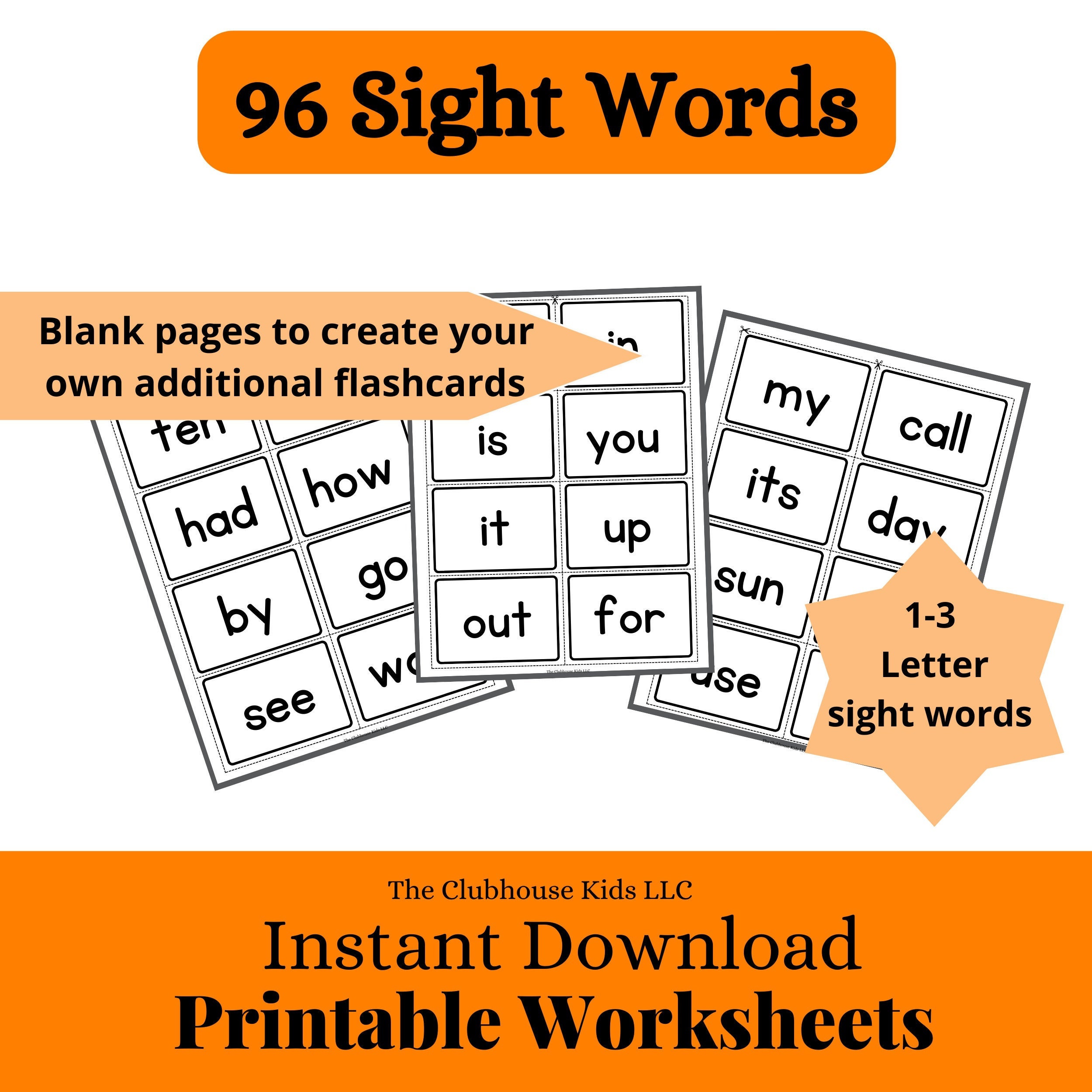 1-3 Letter Sight Words Sight Words Cards Flashcards - Etsy