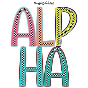 Checkerboard Alphabet PNG Bundle, Summer, Bold and Bright Colors, 5 ...