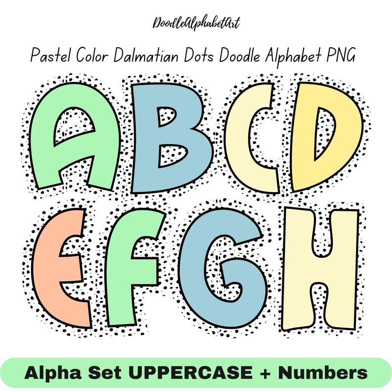 Pastel Doodle Alphabet PNG: Dalmatian Dots Outline (digital Download ...