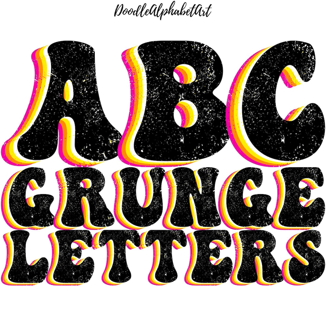 Retro Cascading Funky Alphabet PNG Bundle, Monochrome Distressed ...