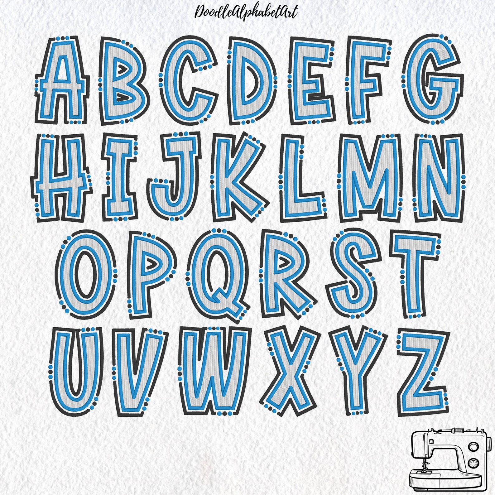 Lines and Dots Satin Border and Fill Stitch Embroidery Font, 6 Sizes 7 ...
