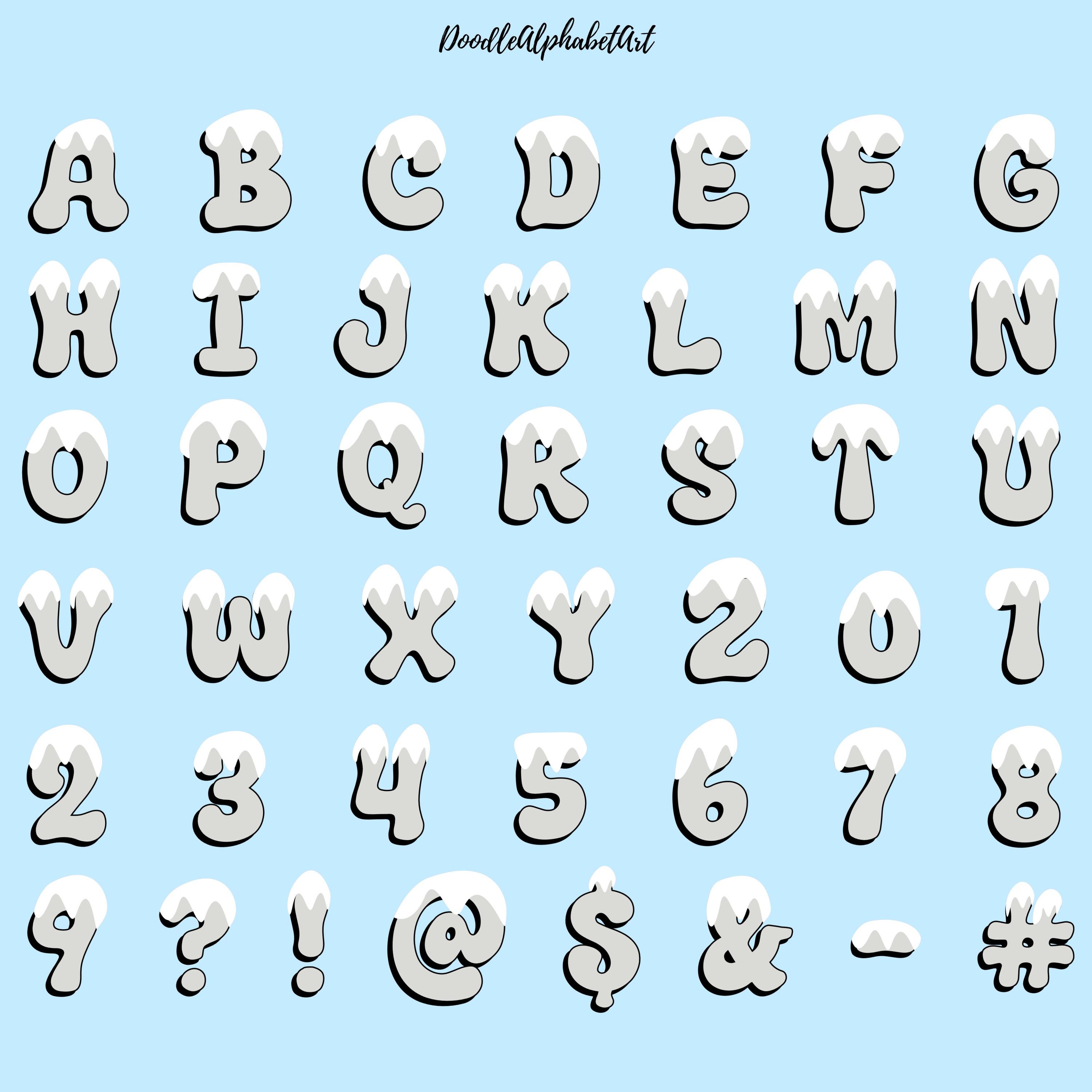 Winter Snow Doodle Alphabet PNG Bundle: Retro Groovy Letters (digital ...