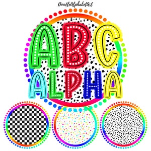 Neon Rainbow Scribble Smear Dots Alphabet PNG Bundle, Abstract Circle ...