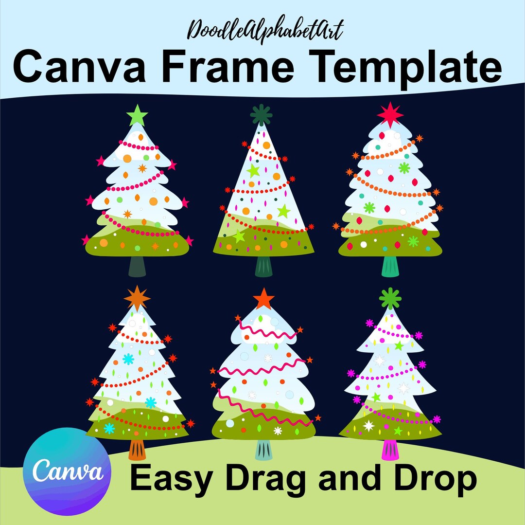 Editable Christmas Tree Canva Frames Collection Hand Drawn - Etsy