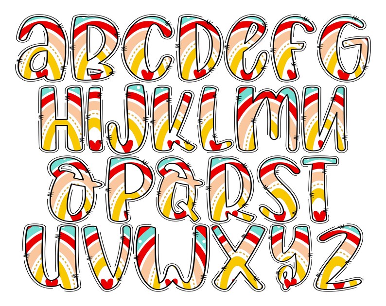 Boho Rainbow Alphabet PNG: Doodle Letters & Numbers (digital Download ...