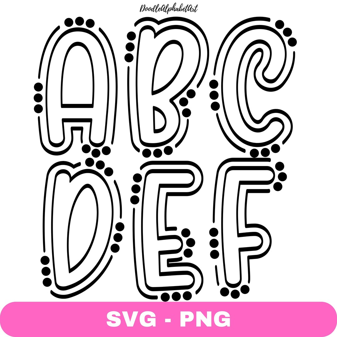 Outlined Dot Alphabets Doodle SVG PNG, Fillable Blank Dots and Lines ...