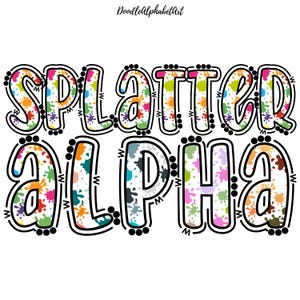 Splash Doodle Alphabet PNG Bundle, Vibrant Bright Boho Pastel Colors ...