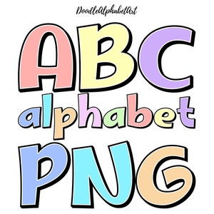 Doodle Retro Alphabet Letters PNG Bundle, Pastel Color Palette, Bold ...