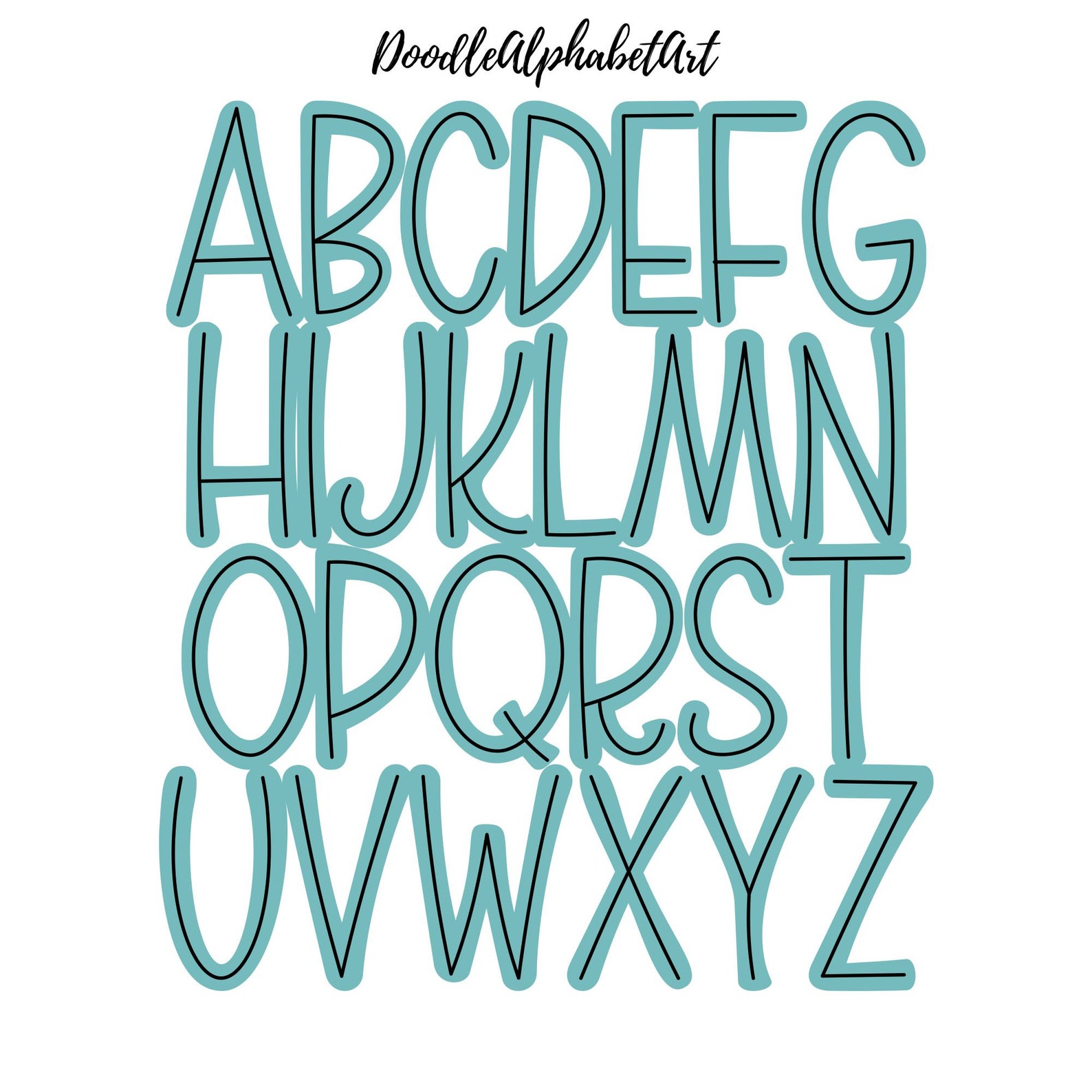 Boho Doodle Alphabet PNG: Black Centerline, 10 Color Alpha Sets ...