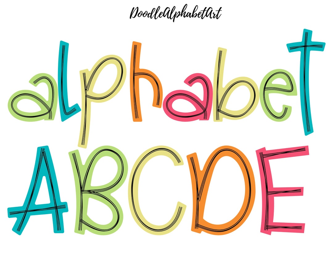 Kids Scribble Alphabet PNG: Tropical Summer Doodle Font (digital ...