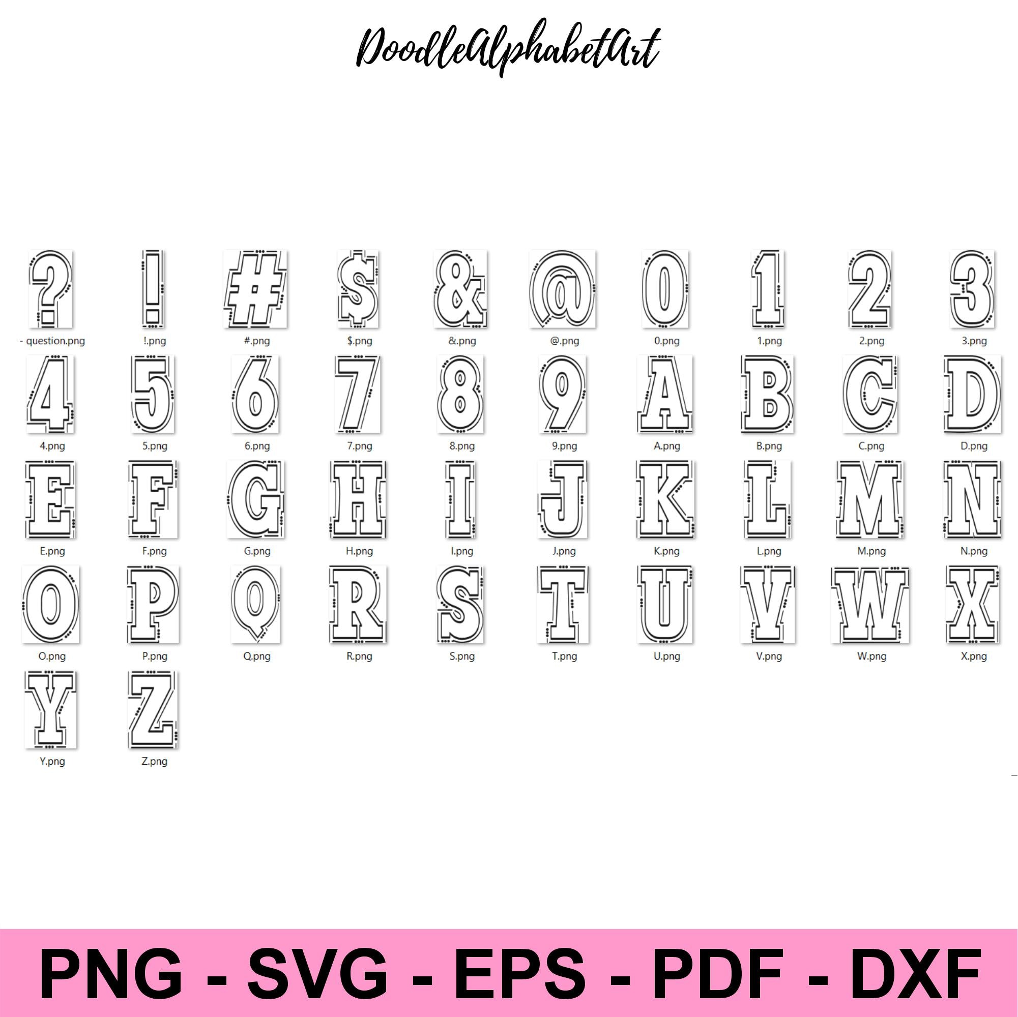 Sports Doodle Alphabet Font Bundle, Bold Outline Letters SVG PNG EPS ...