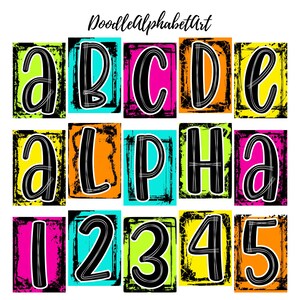 Distressed Grunge Blocks Font PNG Bundle, Bright Color, 5 Alpha Sets ...